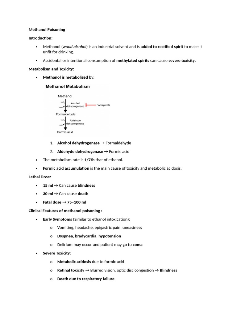 Methanol Poisoning: Symptoms & Treatment | PDF | Medical Specialties ...
