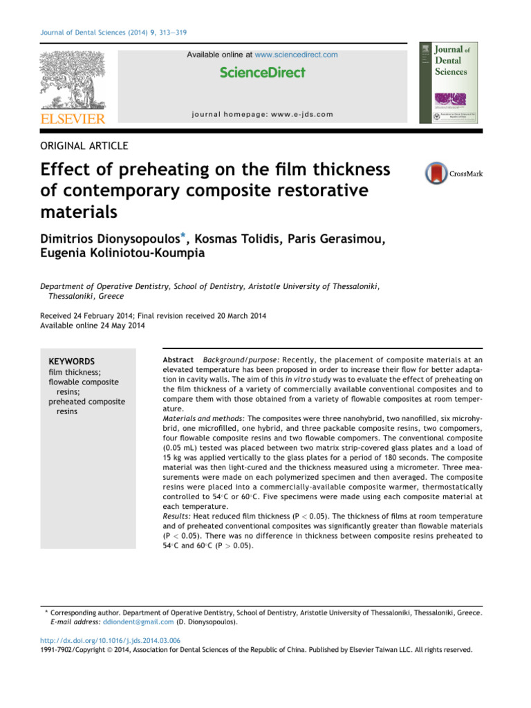 Preheating Effects on Composite Thickness | PDF | Dental Composite ...