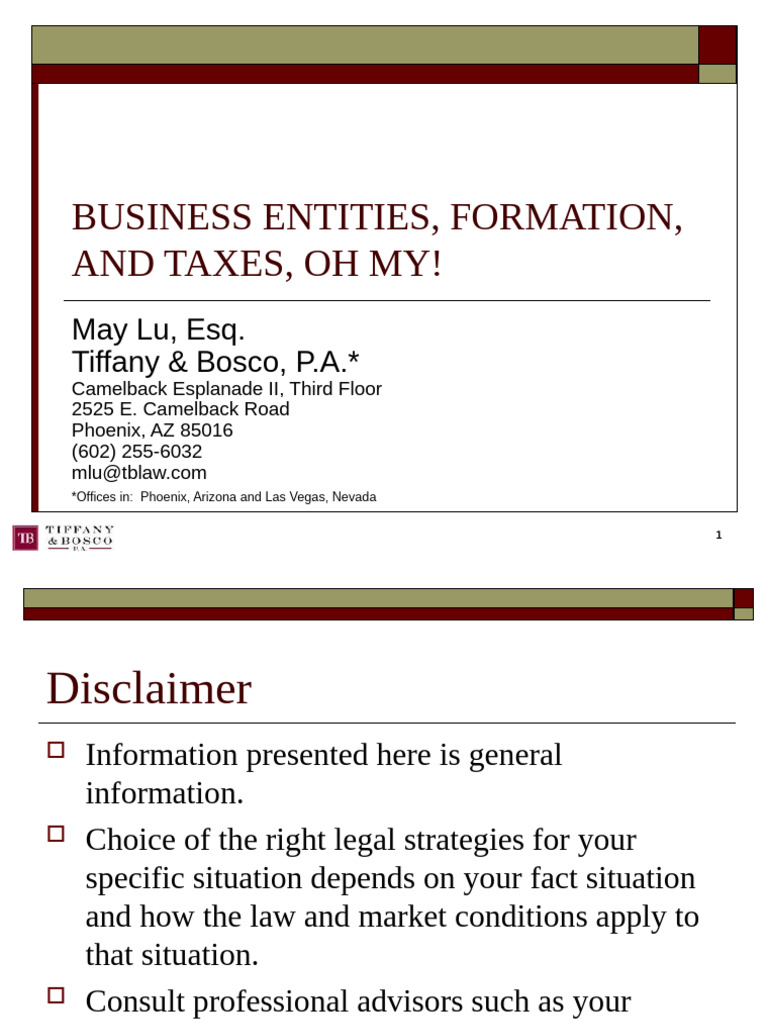 Business Entities Formation and Taxes Oh My | PDF | Partnership ...