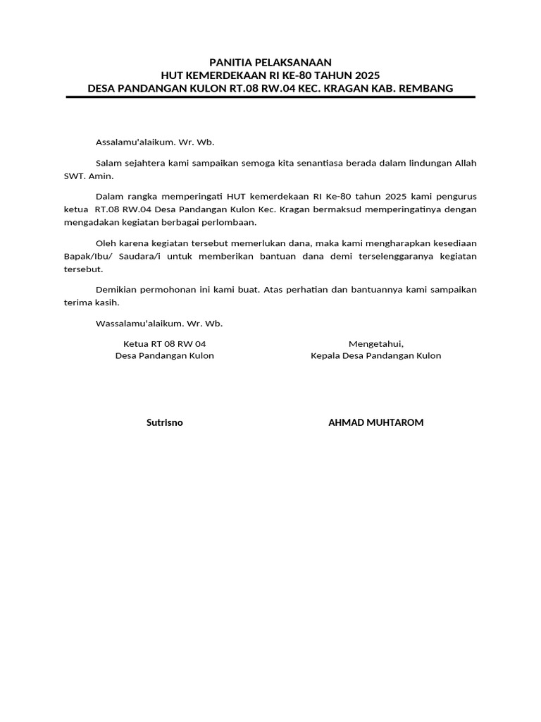 Panitia Pelaksanaan Hut Ri | PDF