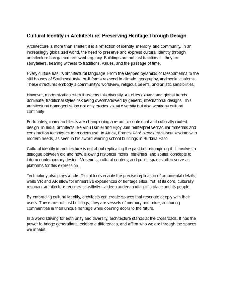 Cultural Identity in Architecture Design | PDF