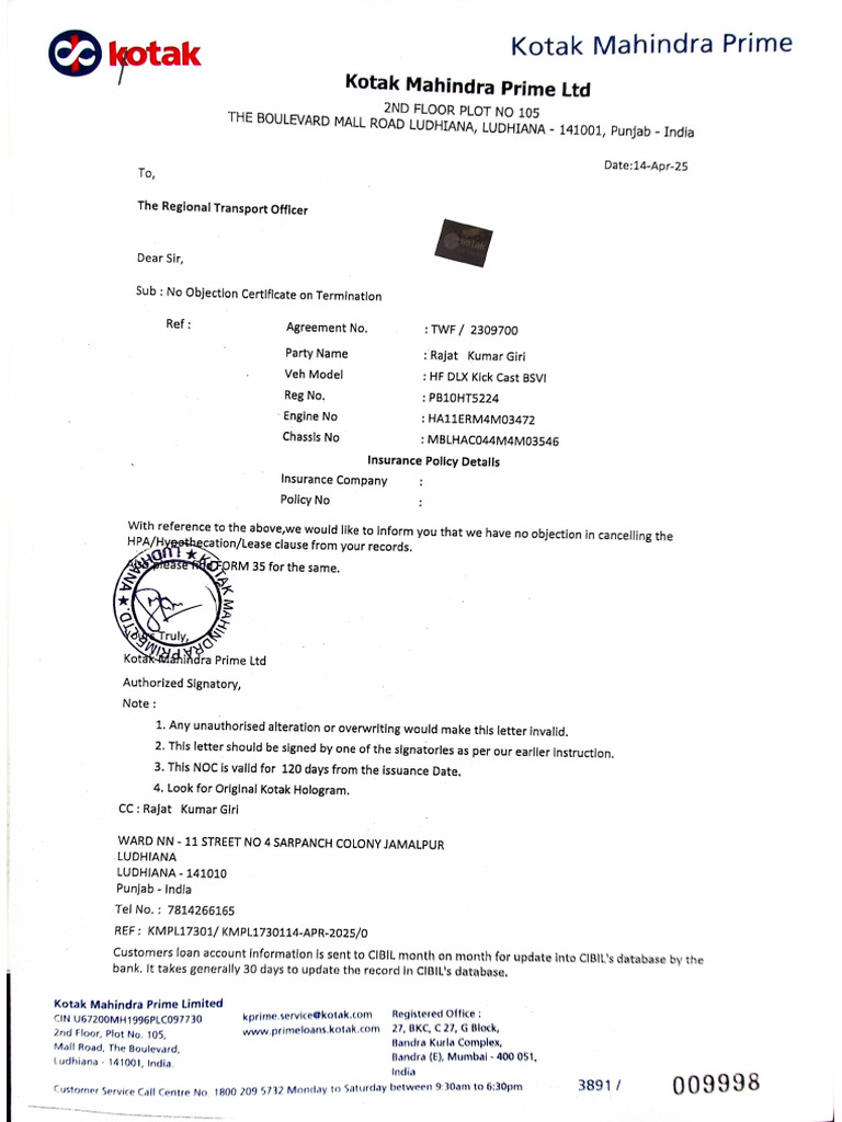 NOC, Form 35 | PDF