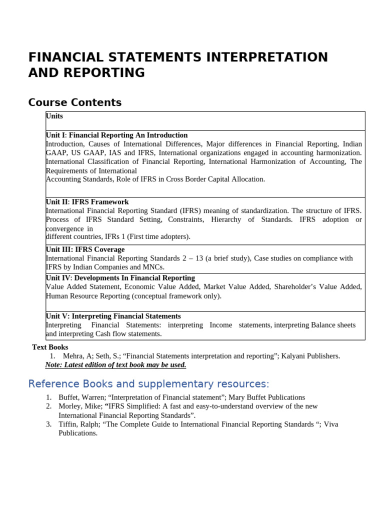 Financial Statements Interpretation and Reporting | PDF