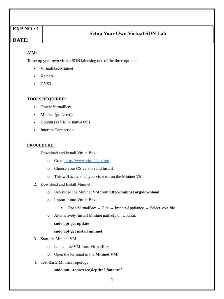 Sdn Lab Mannual No Index Page | PDF | Computer Network | Firewall (Computing)