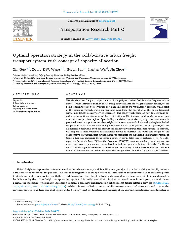 Optimal Operation Strategy in The Collaborative Urban Freight Transport ...