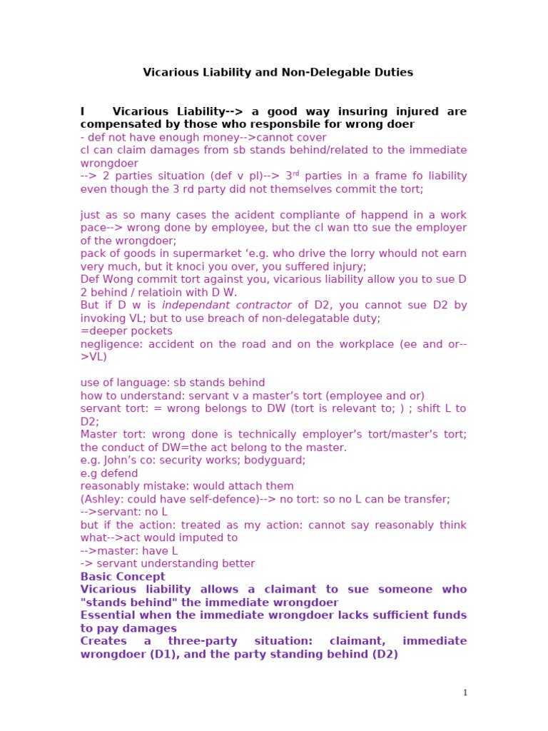 4 Vicarious Liability Handout | PDF | Legal Liability | Vicarious Liability