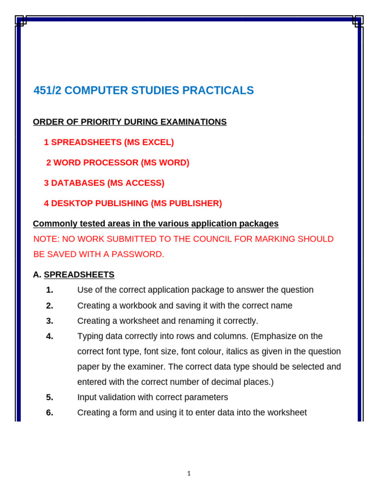 451 Computer Studies Paper 2 Revision Strategy 2023 | PDF | Spreadsheet ...