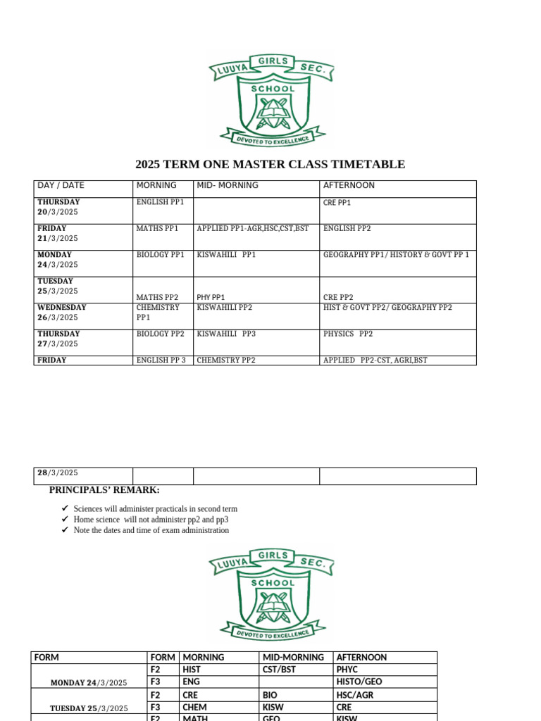 2025 Term One Master Class Timetable | PDF