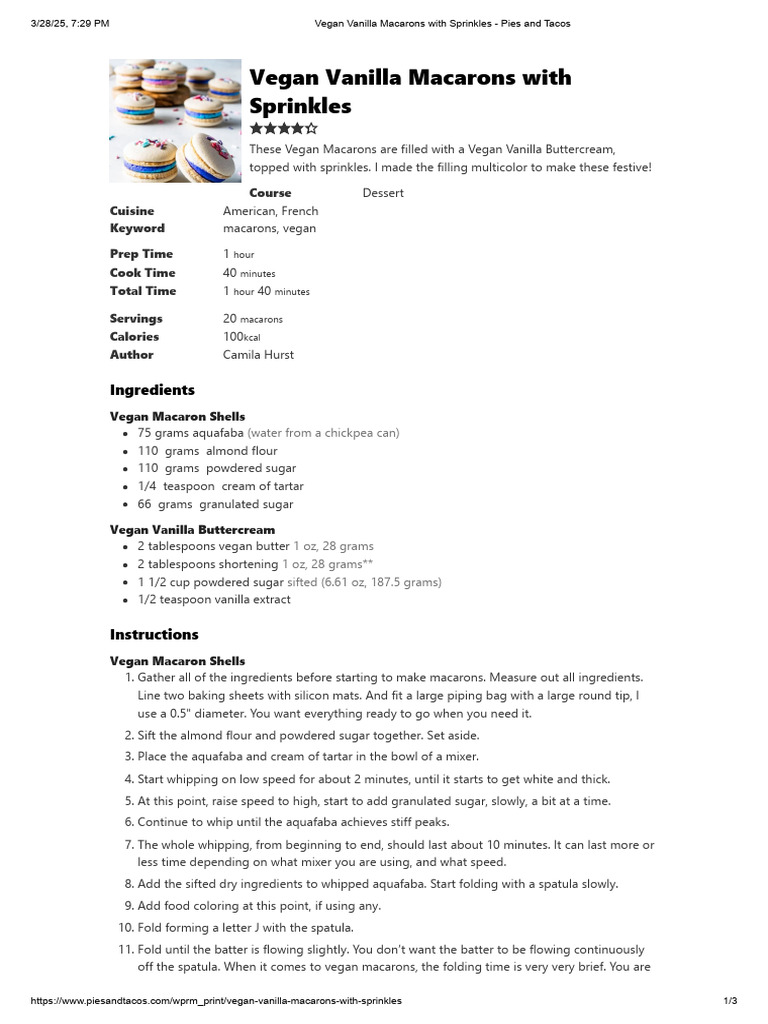 Vegan Vanilla Macarons With Sprinkles - Pies and Tacos | PDF | Macaron | Foods