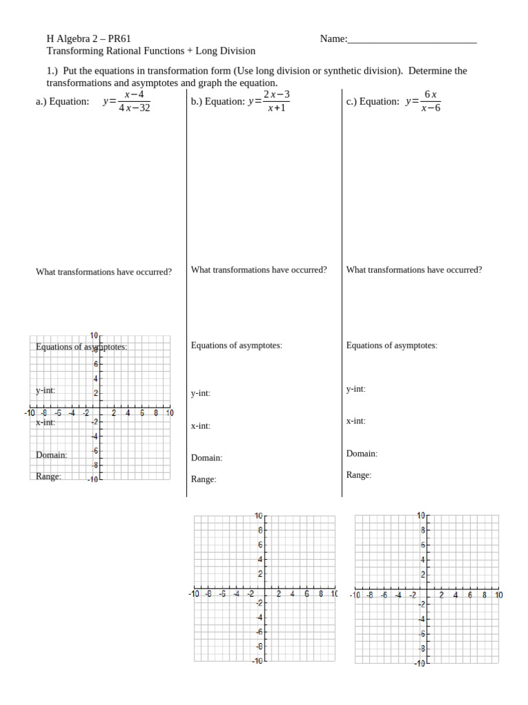 PR61 - Transforming and Graphing Rational Functions (1) | PDF