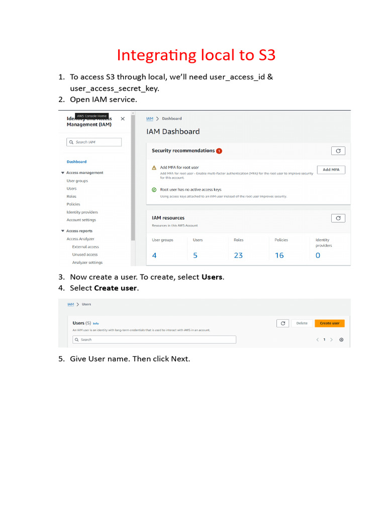 Integrating Local Environment with S3 | PDF