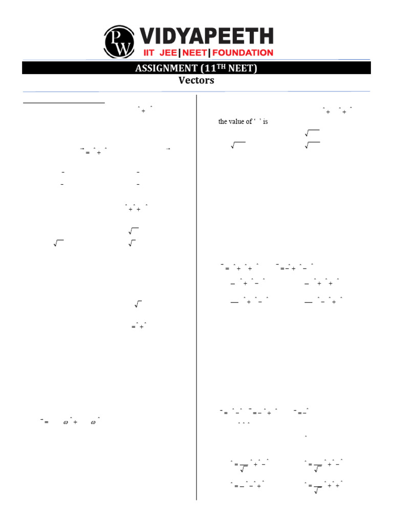 Assignment Vector Physics XI-NEET Amit Sir Abhiranjan Kumar | PDF | Euclidean Vector | Force