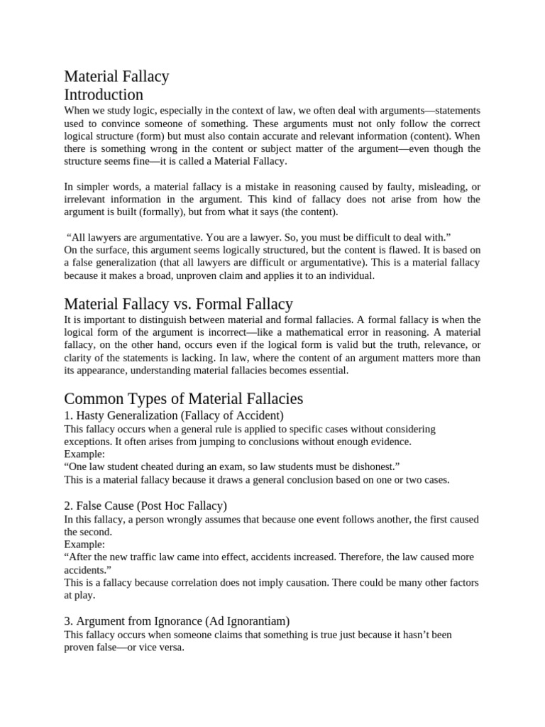 Fallacy Material Fallacy | PDF | Fallacy | Argument