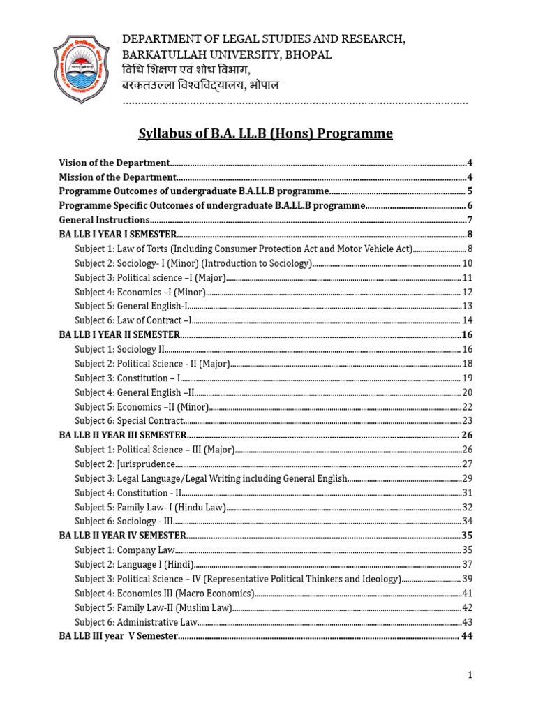 Revised BA LLB Syllabus - 241021 - 140949-1 | PDF | Tort | Sociology