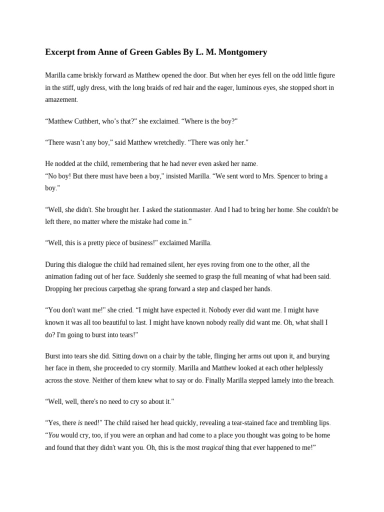 Anne's Arrival at Green Gables | PDF | Anne Of Green Gables