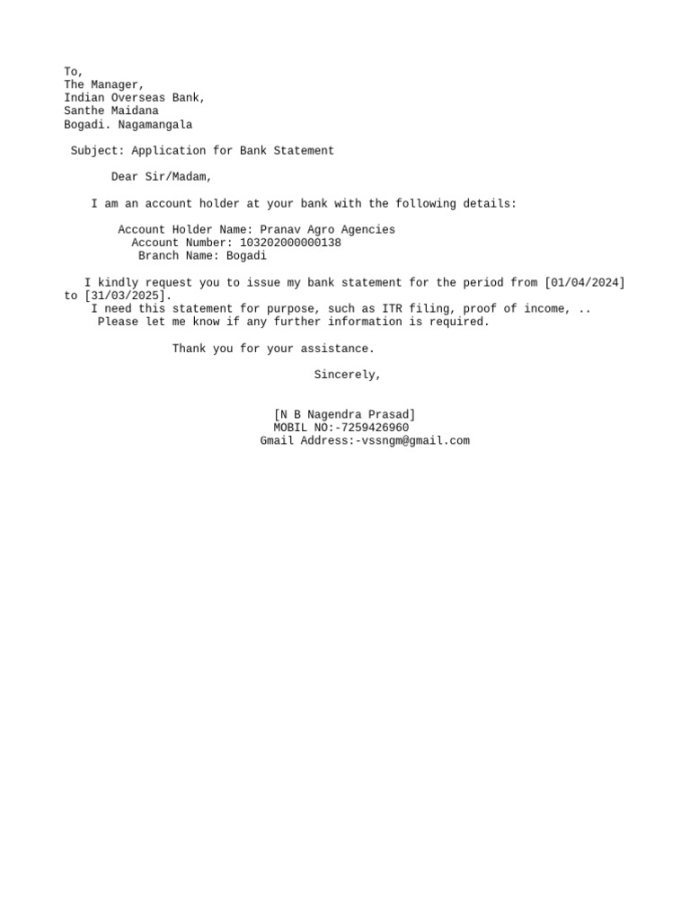 Iob Bank Statment | PDF