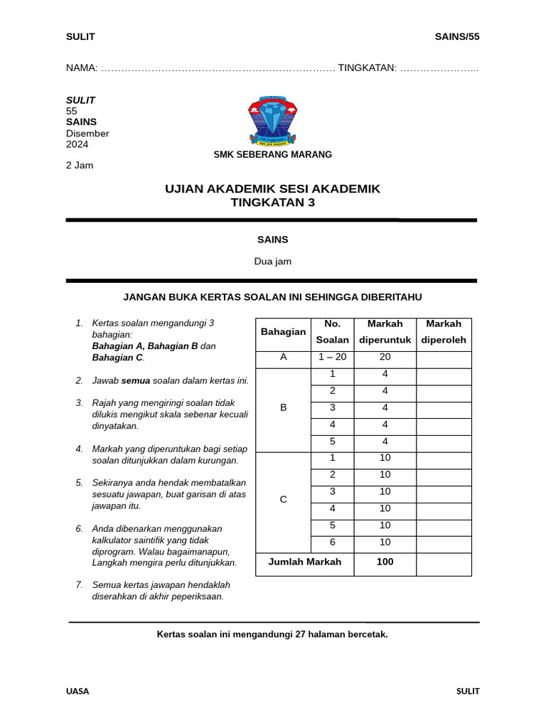 Muka Depan Uasa Sains T1 | PDF