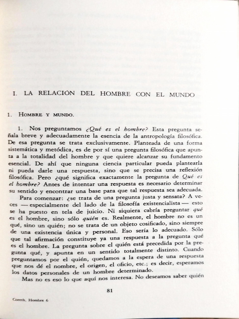Emerich Coreth. ¿Qué Es El Hombre_ - Capítulo 1 (Parte 1)(1) | PDF ...