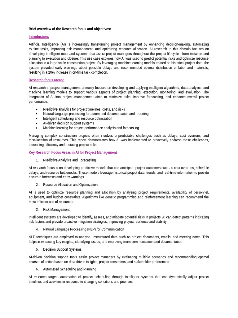Brief Overview of The Research Focus and Objectives | PDF | Artificial ...