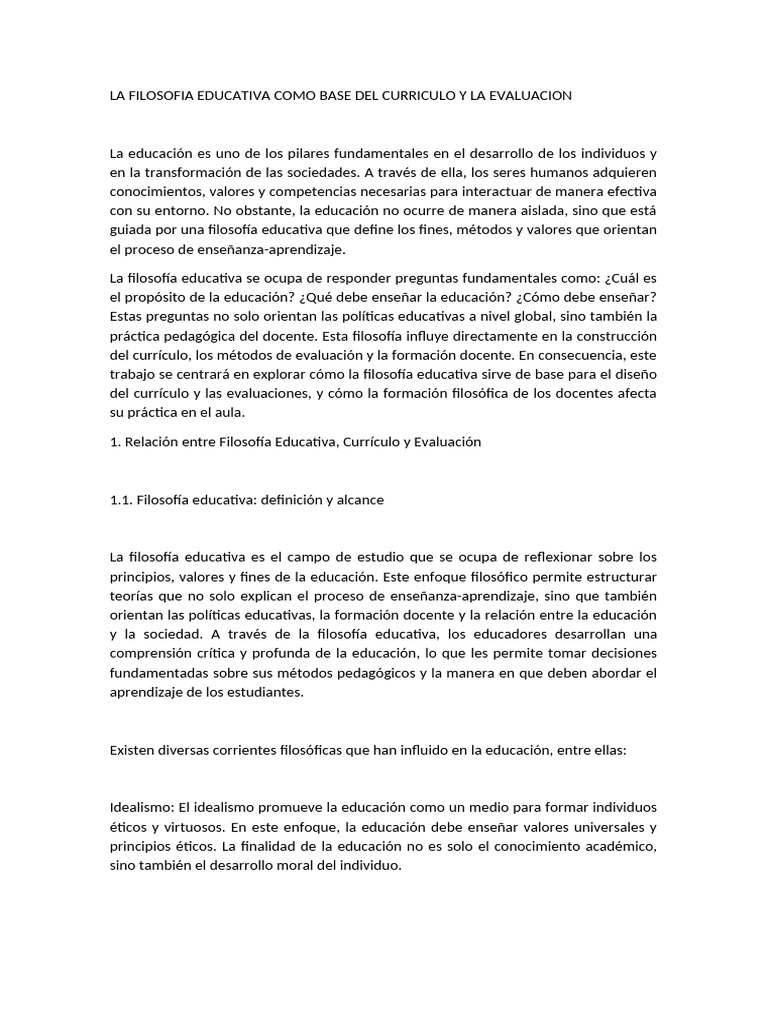 La Filosofia Educativa Monografia | PDF | Evaluación | Plan de estudios
