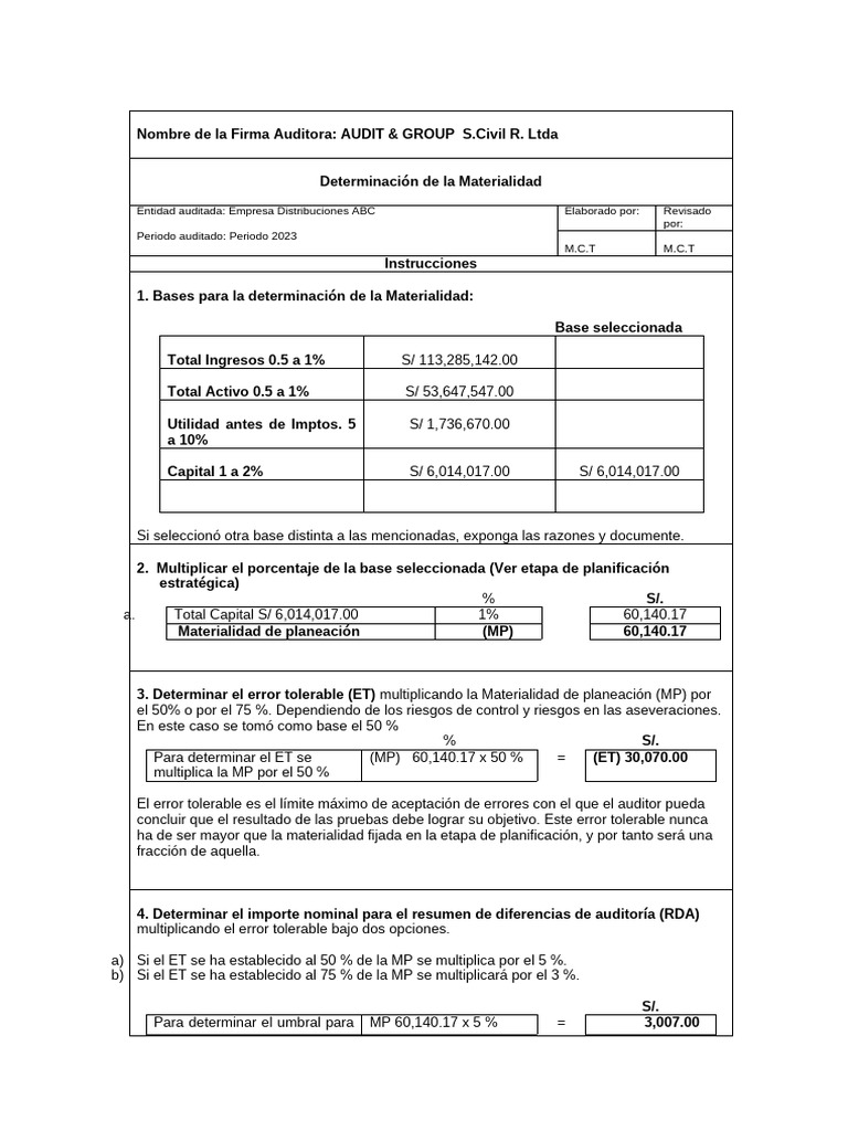 Materialidad de Auditoria Final | PDF | Auditoría | Economias