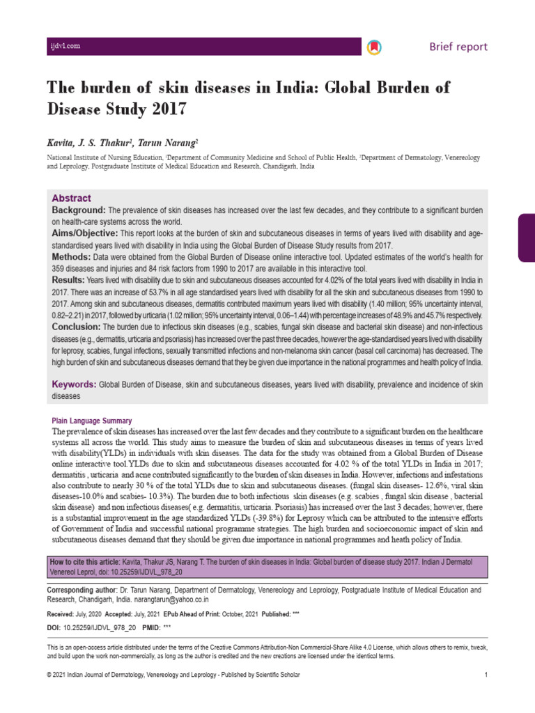 Burden of Skin Diseases in India 2017 | PDF | Medicine | Health Care