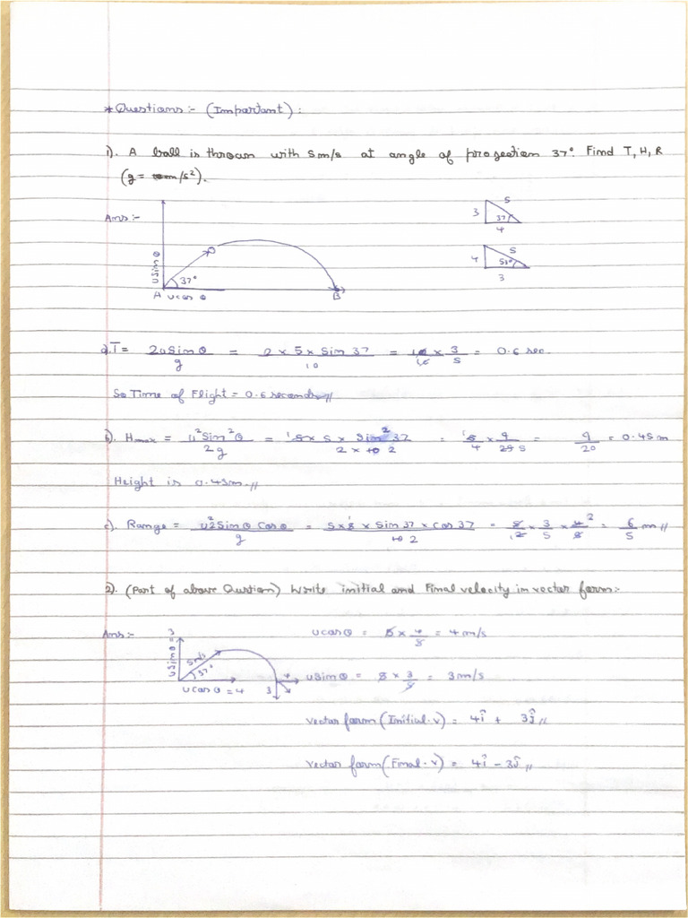 Projectile Motion Imp Questions 2 | PDF