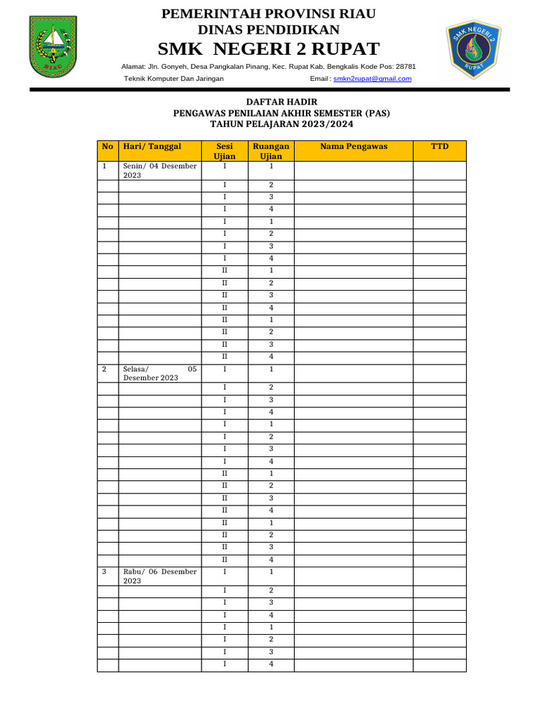 Daftar Hadir Pengawas | PDF