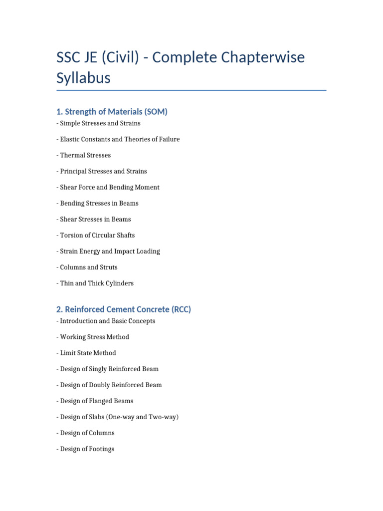 SSC JE Civil Engineering Syllabus 2024 | PDF | Beam (Structure ...