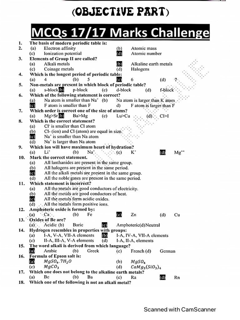 2nd Year Chemistry MCQ's | PDF