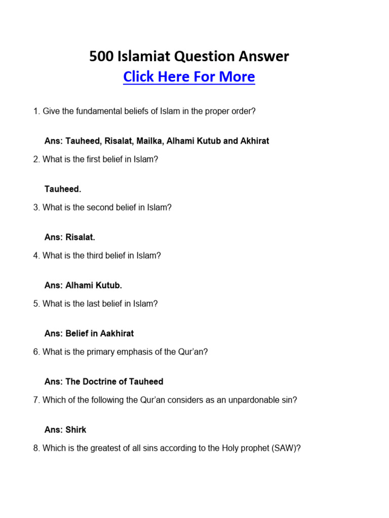 500 Islamic Questions and Answers | PDF | Surah | Quran