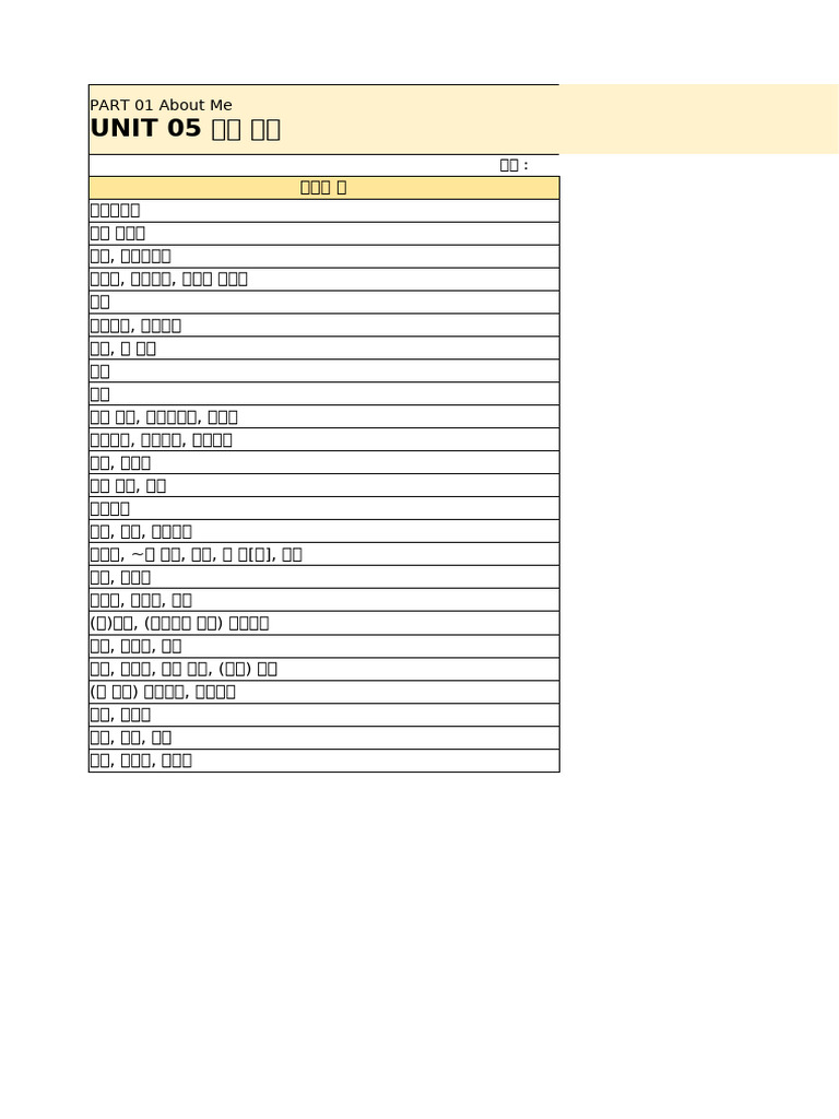 중학어휘끝 필수 Unit05 어휘테스트 한영 | PDF