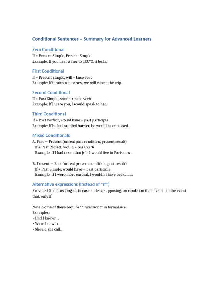 Conditional Sentences Summary | PDF