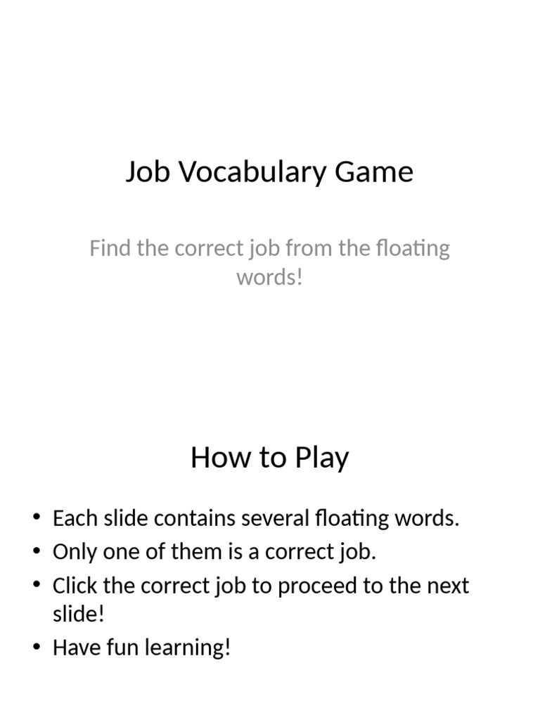 Job Vocabulary Game | PDF