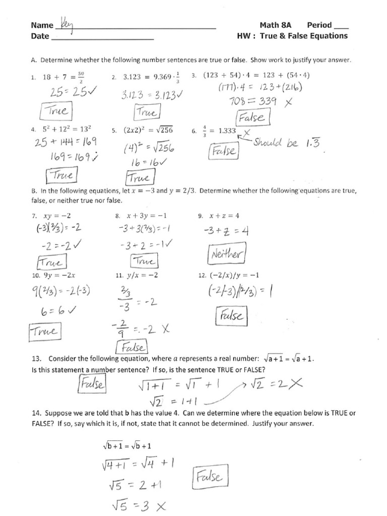 Equations Day 2 HW Key | PDF