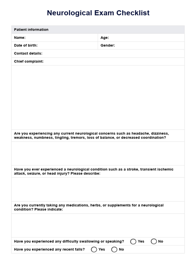 Neurological Exam Checklist | PDF | Anatomical Terms Of Motion | Senses