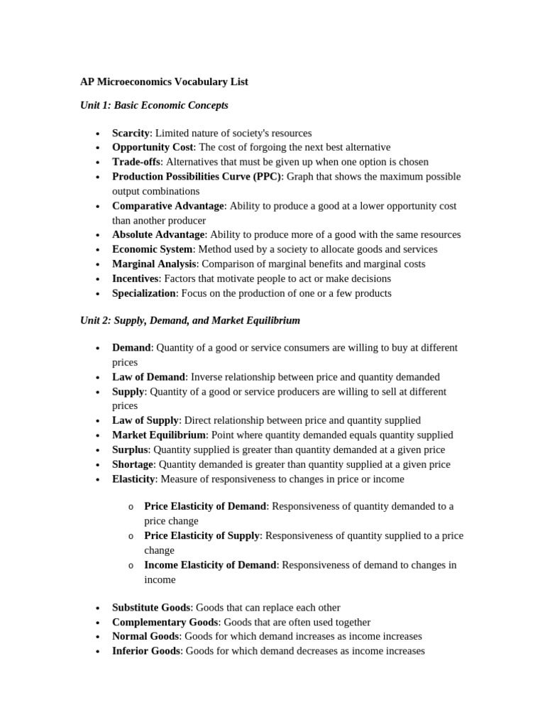 AP Microeconomics Vocabulary Guide | PDF | Supply And Demand | Marginal ...