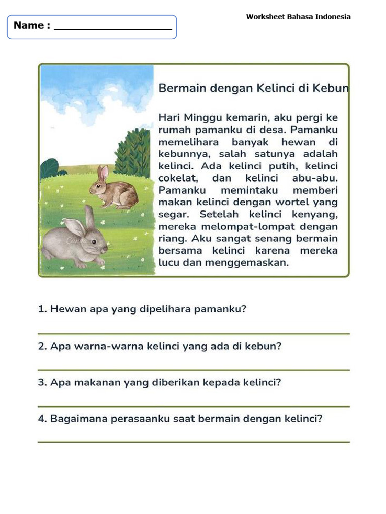 5 - Worksheet Cerita Pendek Dan Pertanyaan | PDF