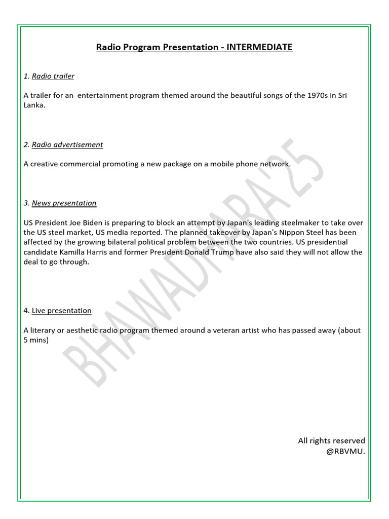 Radio Program Presentation INTERMEDIATE | PDF