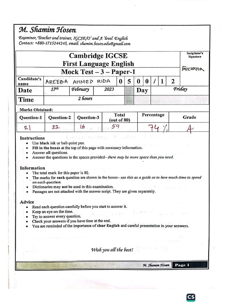 Areeba Ahmed Rida-IGCSE | PDF