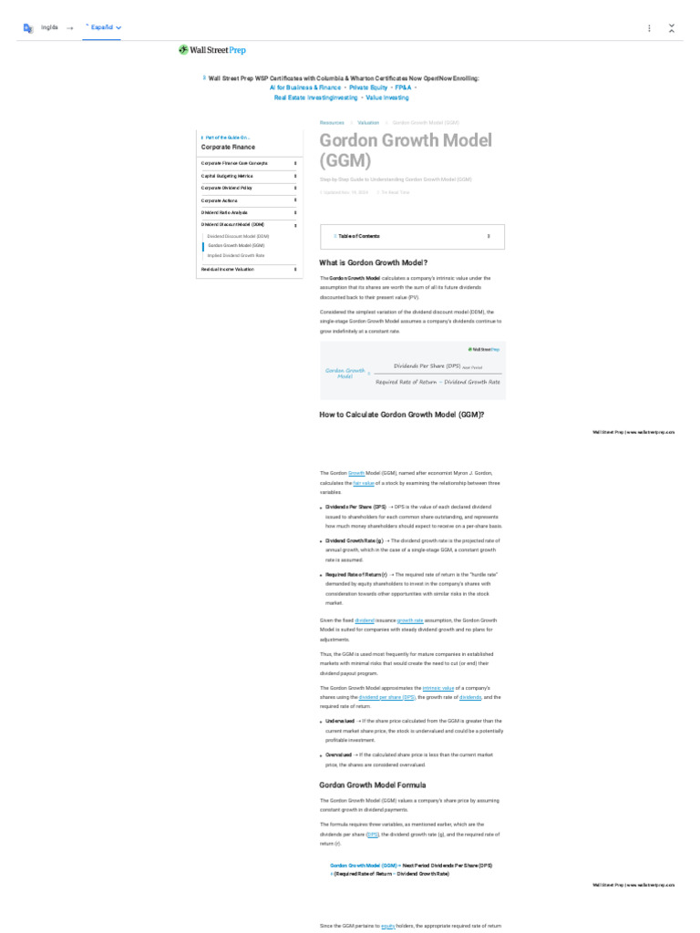 Gordon Growth Model Explained | PDF | Discounted Cash Flow | Dividend