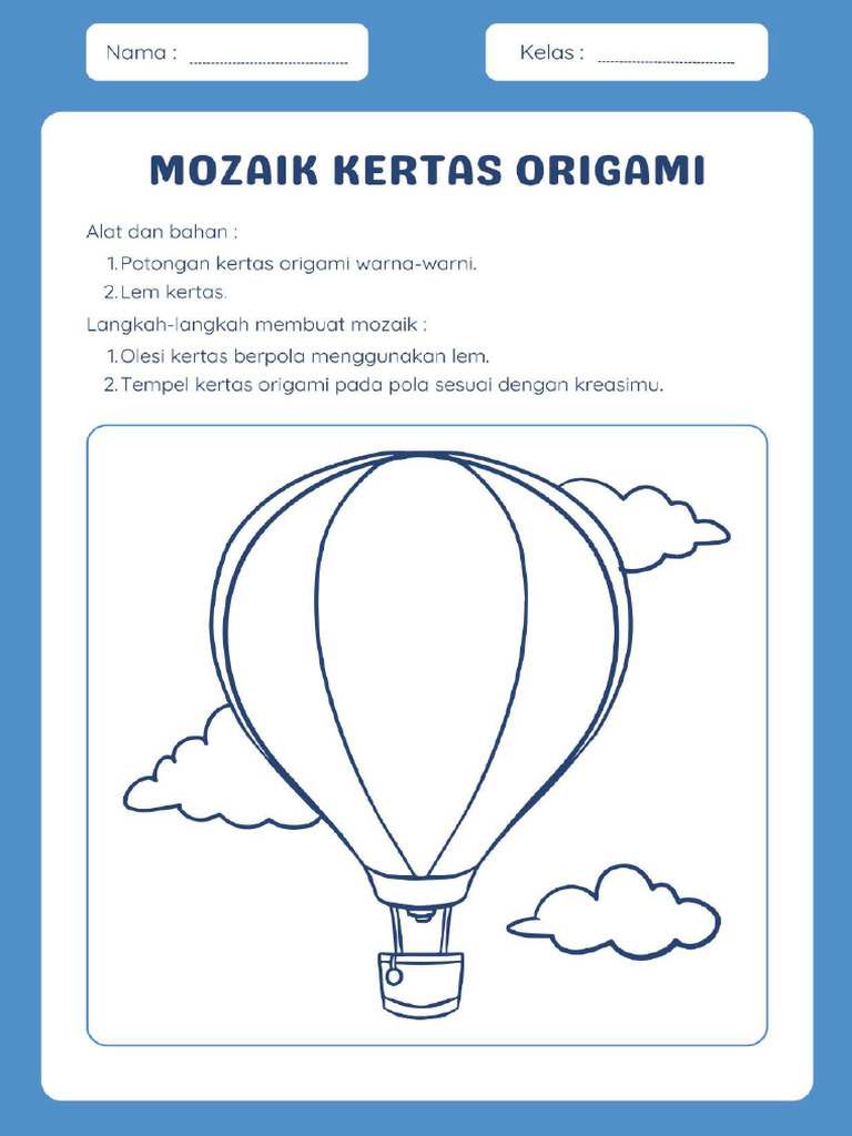 Mozaik Kertas Origami Lembar Kerja Seni Rupa SD Kelas 3 Biru Ilustratif ...