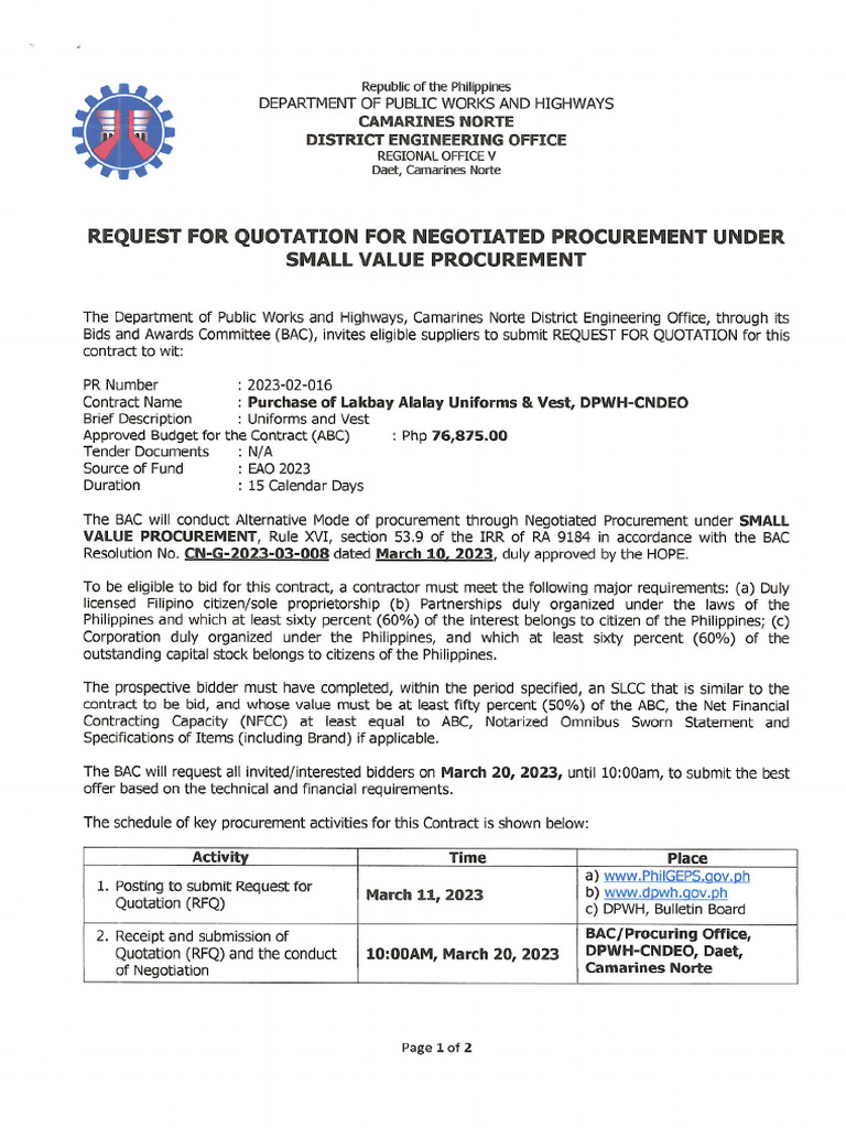 RFQ - 2023 02 016 | PDF