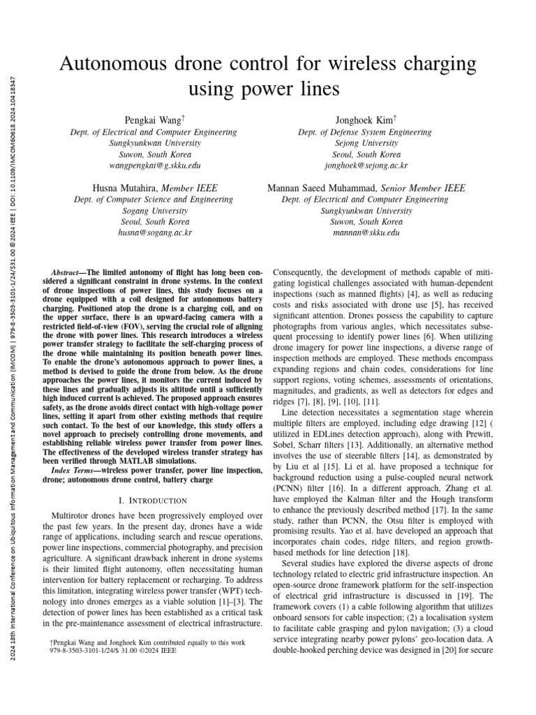 Autonomous Drone Control For Wireless Charging Using Power Lines | PDF | Unmanned Aerial Vehicle ...
