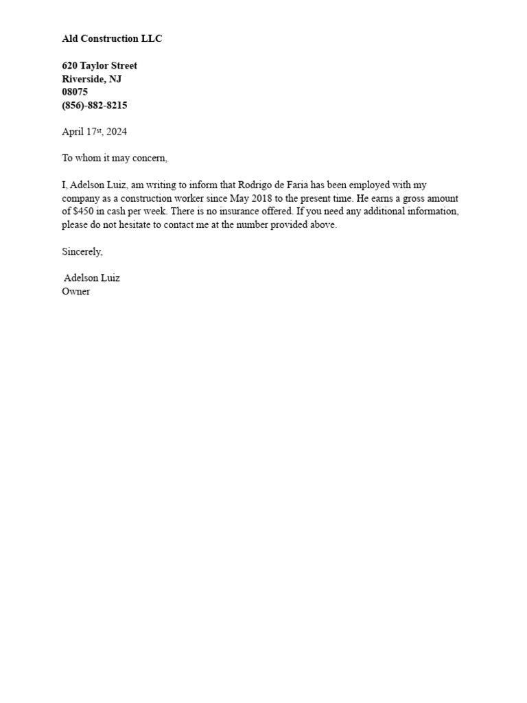 ALD Construction Letter 2 | PDF