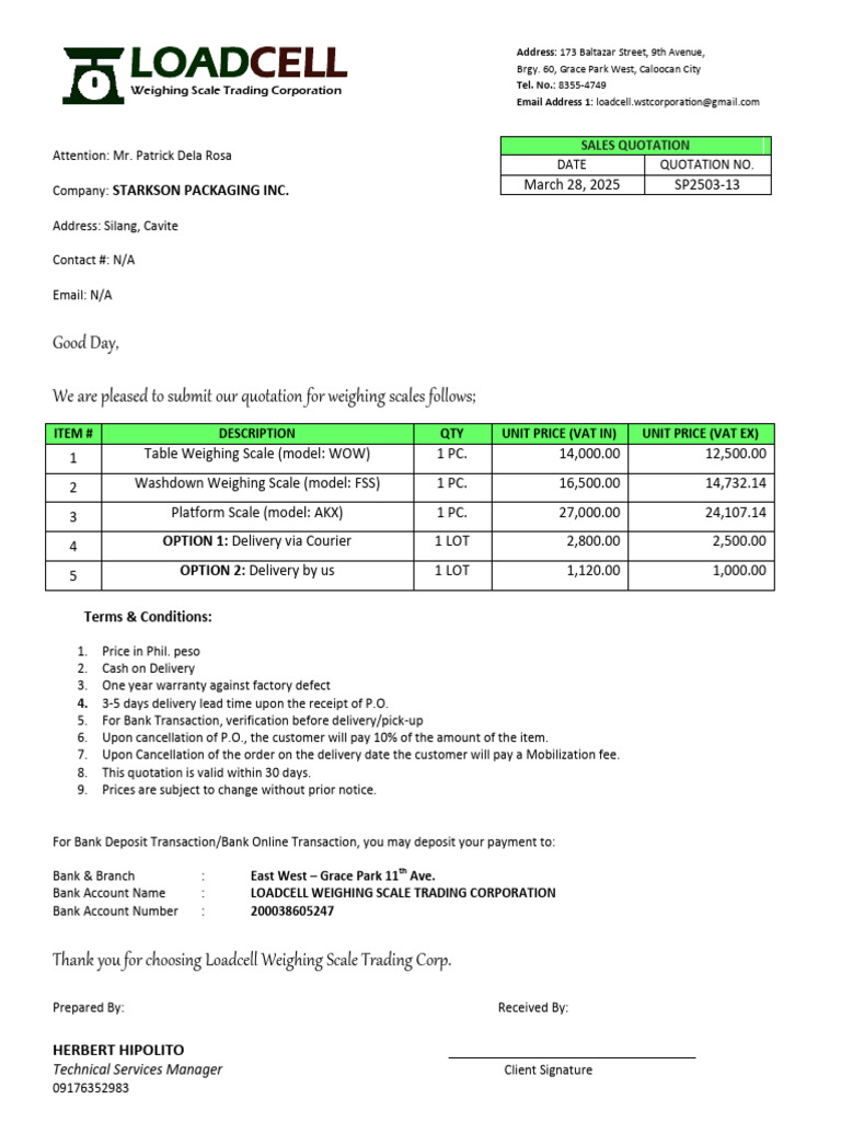 Quotation For STARKSON PACKAGING INC. - F604dce1 Edd0 4acc A5b9 ...