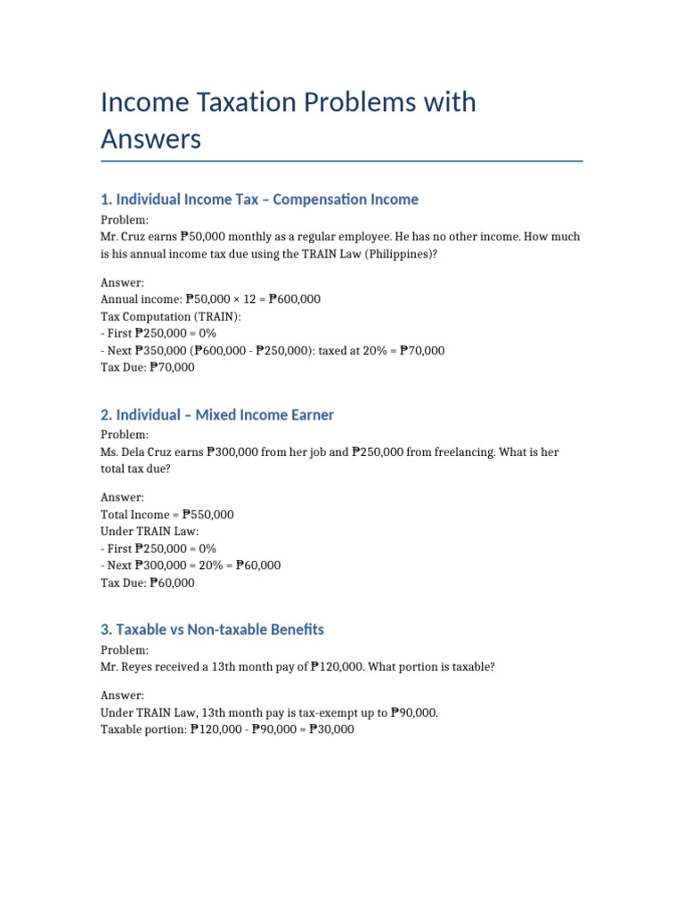 Income Taxation Problems With Answers | PDF | Taxes | Capital Gains Tax