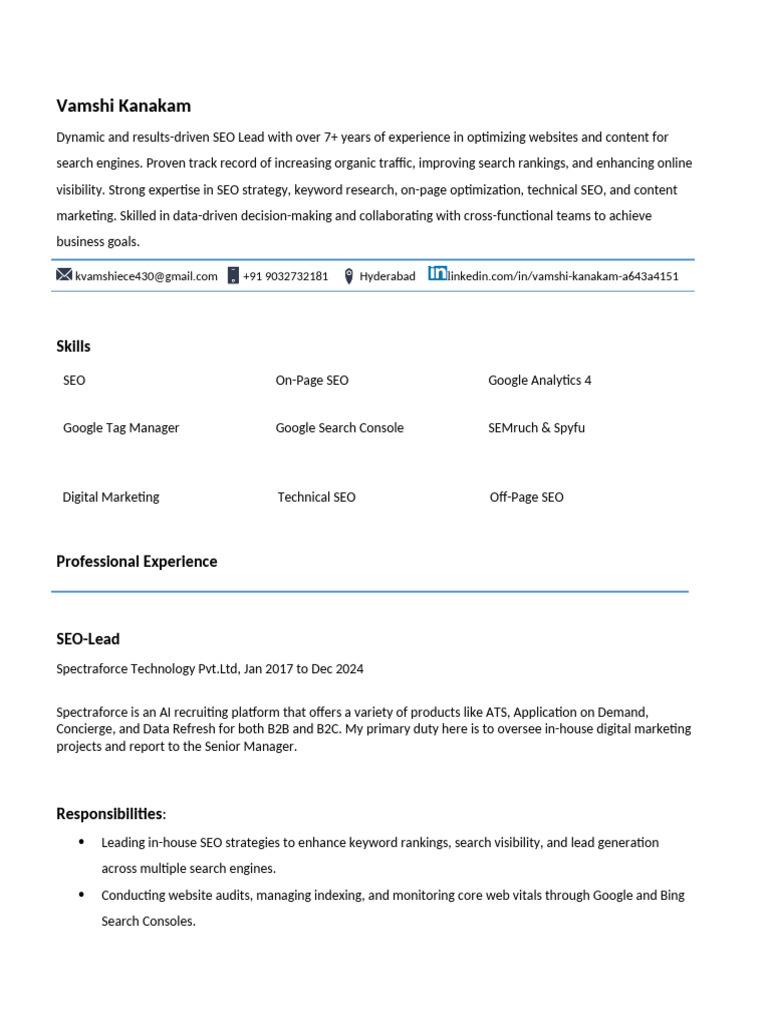SEO Resume - 25 - Vamshi - Kanakam | PDF | Search Engine Optimization | Information Retrieval