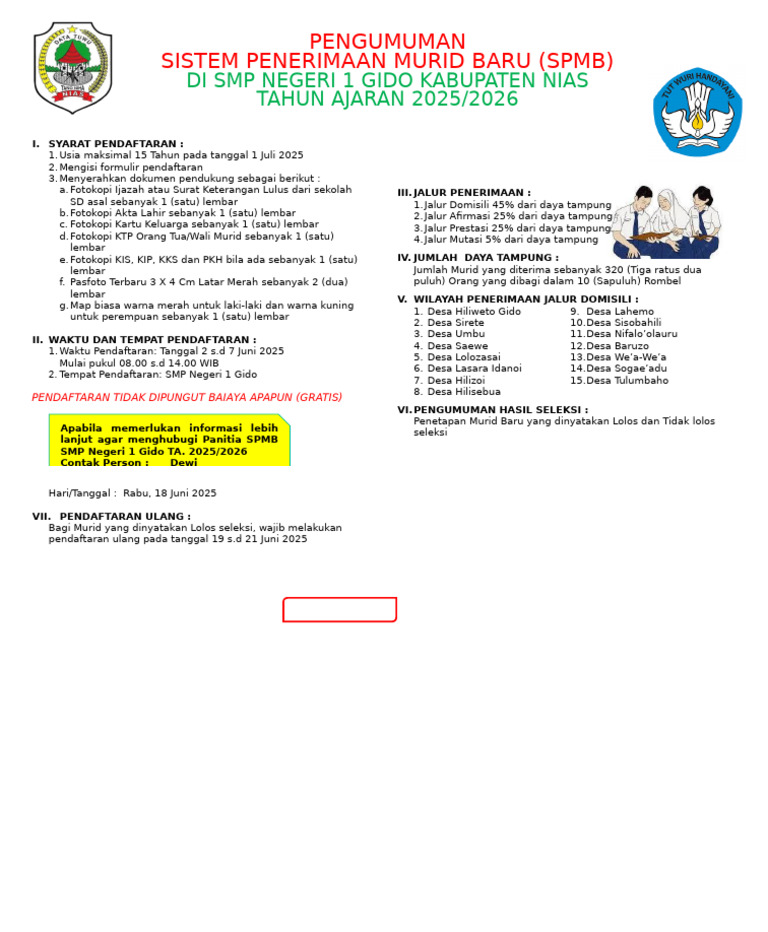 Contoh Format Spanduk SPMB Tahun Ajaran 2025-2026 SMP | PDF