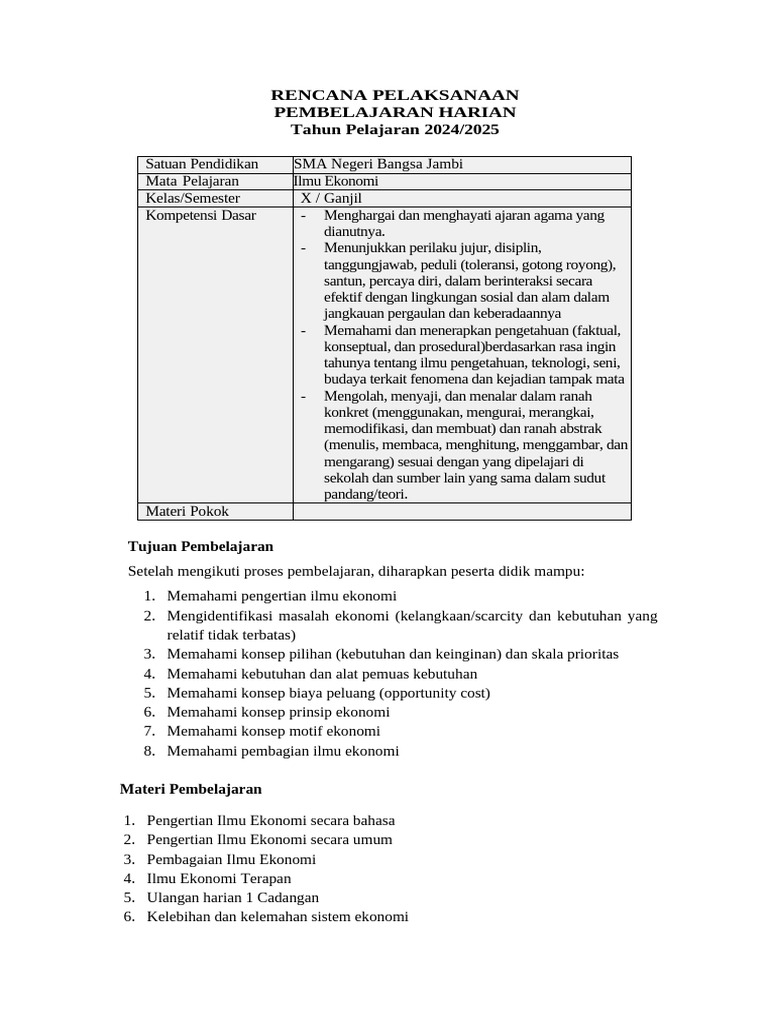 Rencana Pembelajaran Pendidikan RPP Kurikulum Merdeka SMA | PDF